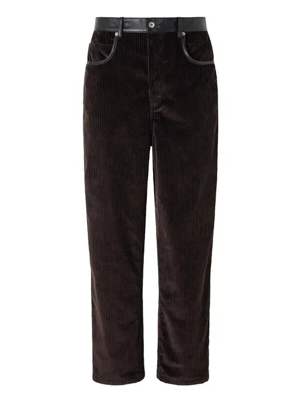Bottega Veneta Straight-leg Leather-trimmed Cotton-corduroy Trousers - Brown
