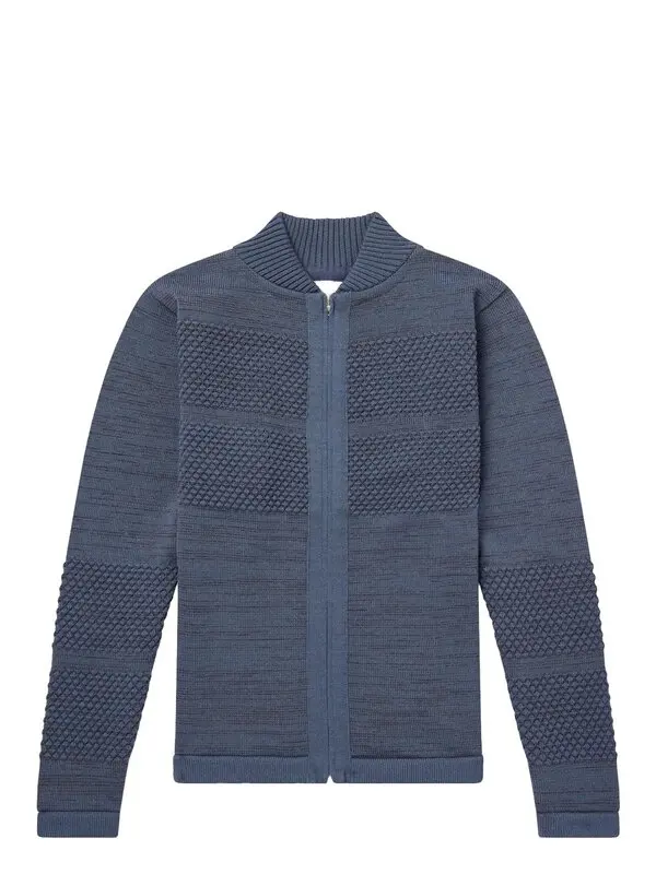 S.N.S. HERNING Fisherman Wool Zip-up Sweater - Blue