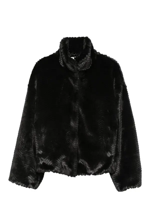 FORTE_FORTE Faux Fur Bomber Jacket - Black
