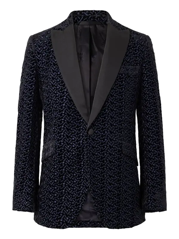 FAVOURBROOK Nene Grosgrain-trimmed Embroidered Velvet Tuxedo Jacket - Blue