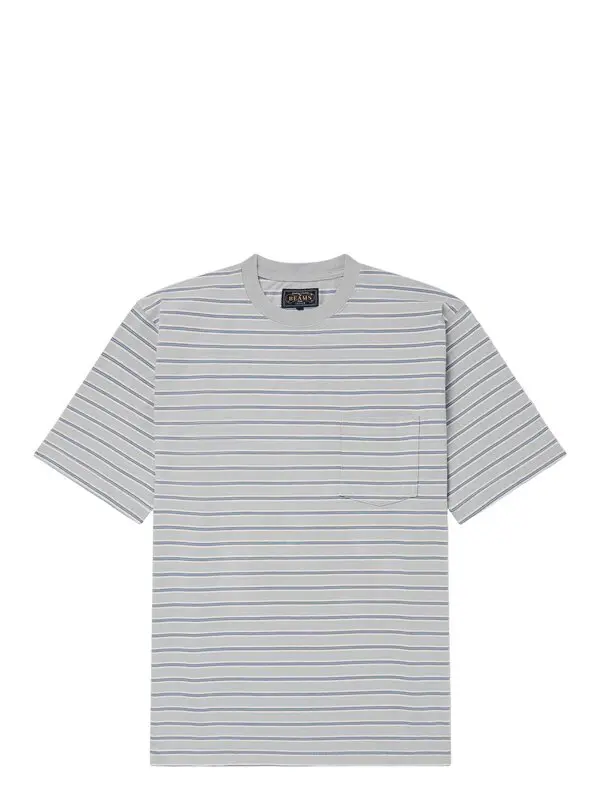 BEAMS Striped Cotton-jersey T-shirt - Gray