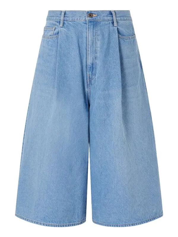 Kapital Wide-leg Pleated Denim Shorts - Blue
