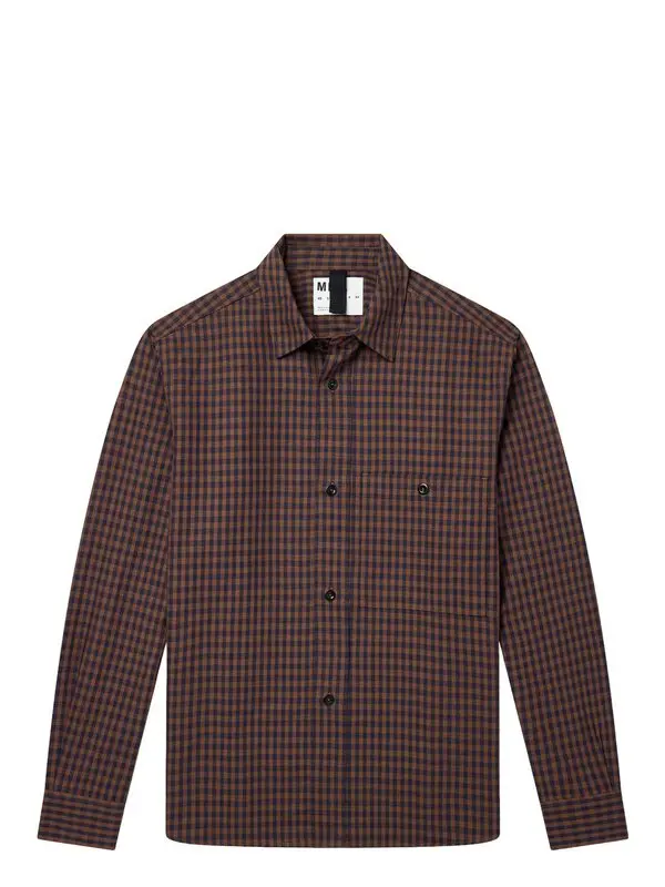 MARGARET HOWELL Mhl. Overall Checked Cotton And Linen-blend Shirt - Brown
