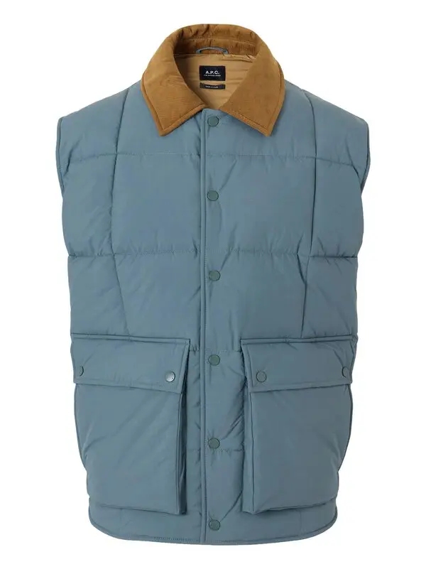 A.p.c. Jimmy Corduroy-trimmed Quilted Shell Vest - Blue