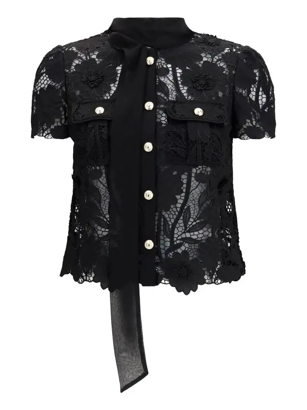 SELF-PORTRAIT Tie-neck Top - Black