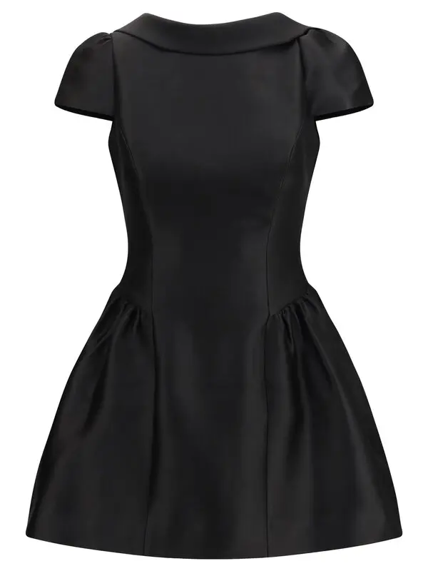 SELF-PORTRAIT Short Taffeta Dress With Collar - Black