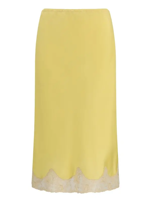 Saint Laurent Satin Midi Skirt With Lace Inserts - Yellow