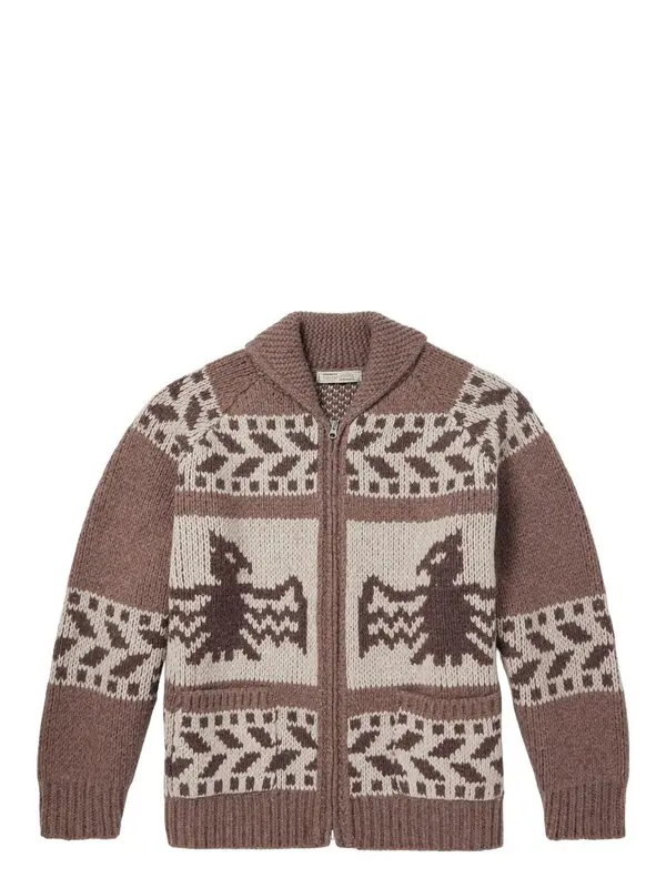 FRIZMWORKS Thunderbird Wool-blend Jacquard Zip-up Sweater - Brown