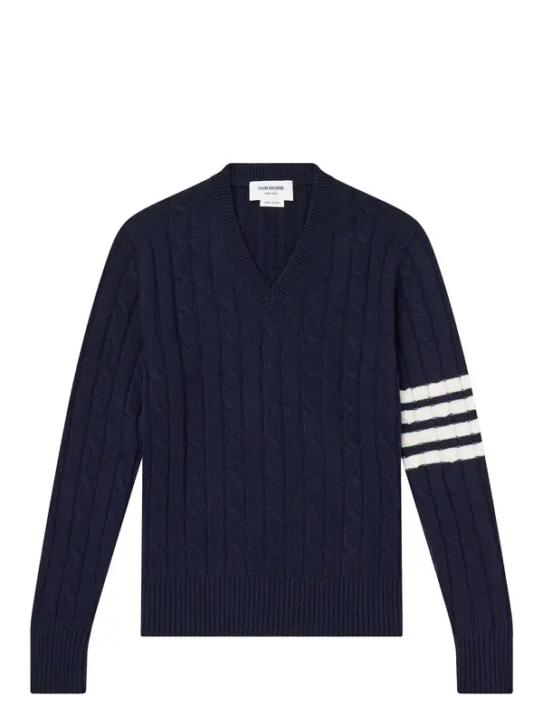 Thom Browne 4-bar Stripe Cable-knit Cashmere Sweater - Navy