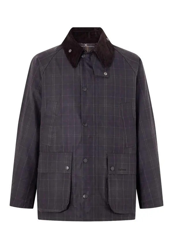 Barbour Checked Corduroy-trimmed Waxed-cotton Jacket - Navy
