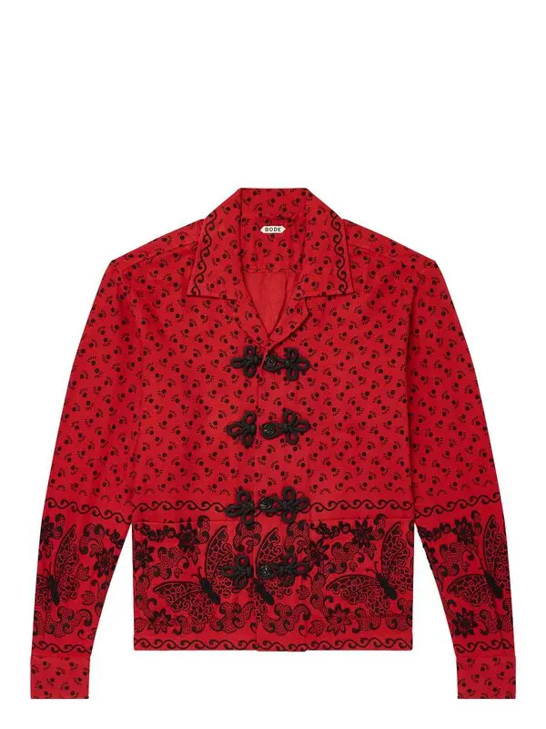 BODE Camp-collar Embellished Printed Cotton-poplin Shirt - Red