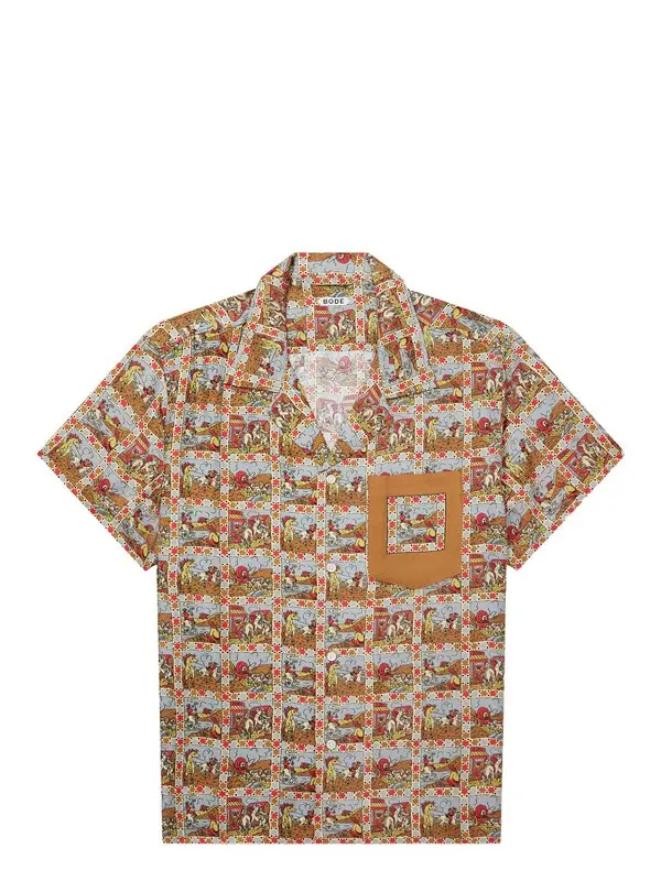 BODE Cowboy Comic Camp-collar Printed Silk-satin Shirt - Brown