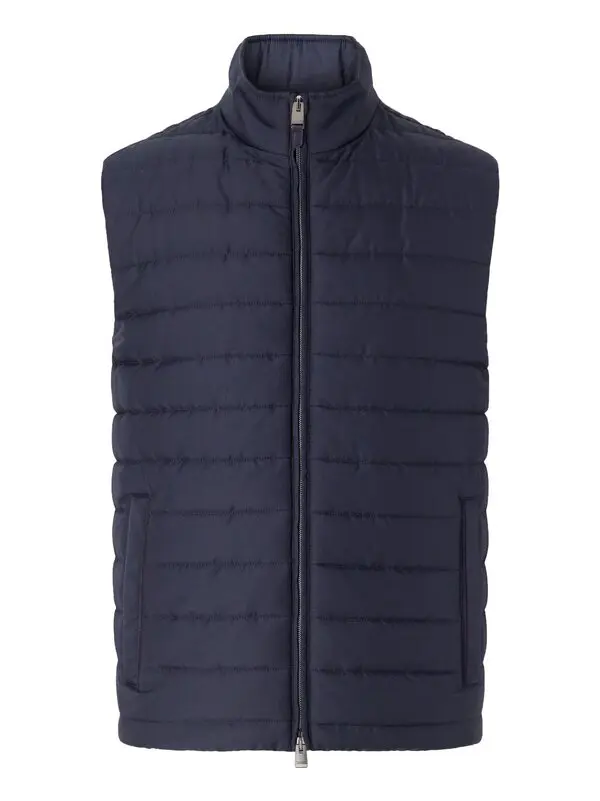Canali Leather-trimmed Quilted Shell Gilet - Blue