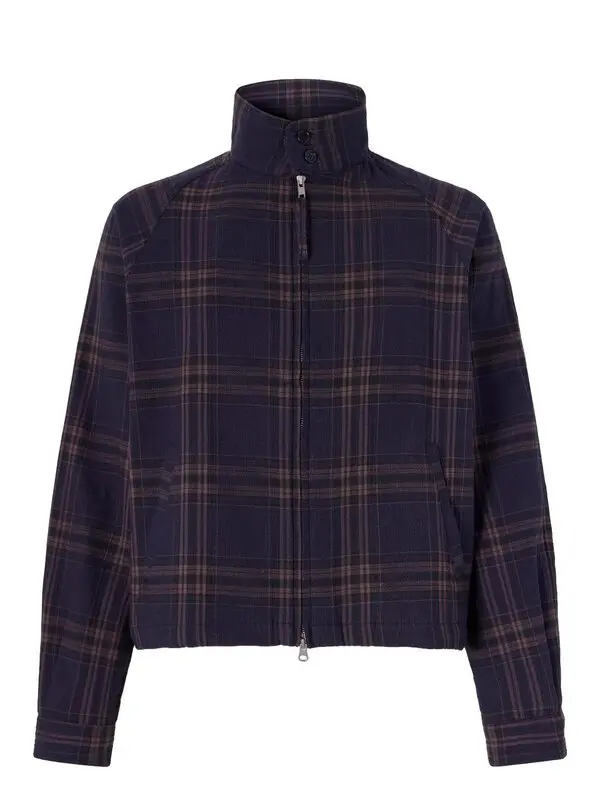 KARDO Stanley Embroidered Checked Cotton Bomber Jacket - Blue