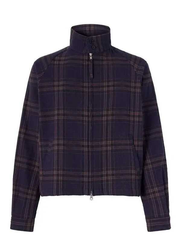 KARDO Stanley Embroidered Checked Cotton Bomber Jacket - Navy
