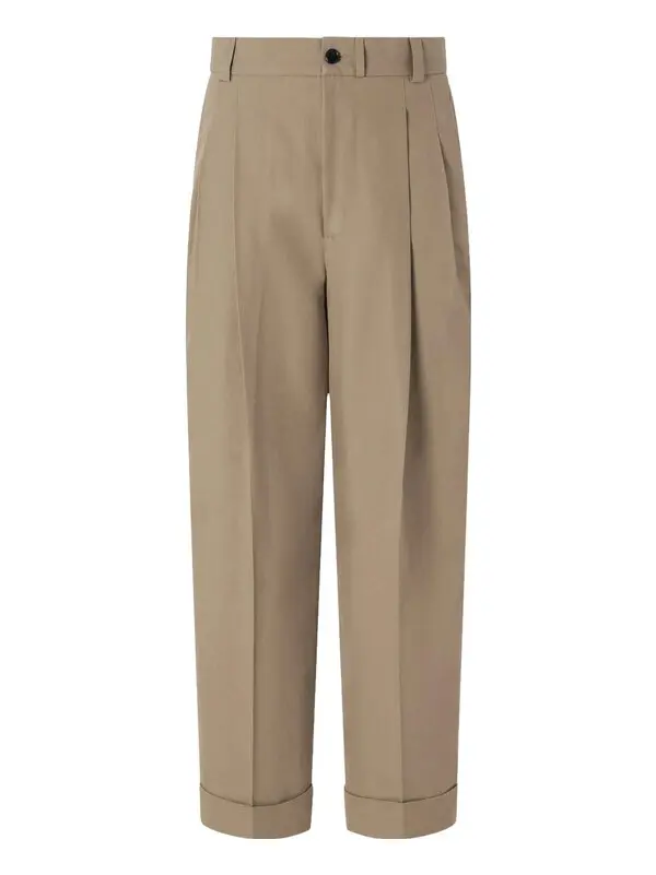 MARGARET HOWELL Straight-leg Pleated Cotton-drill Trousers - Brown