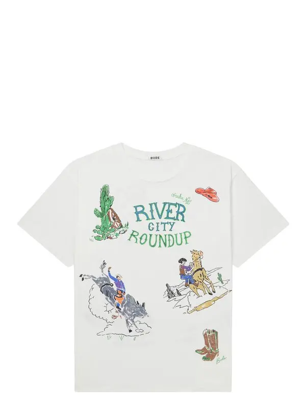 BODE River City Printed Cotton-jersey T-shirt - Neutrals