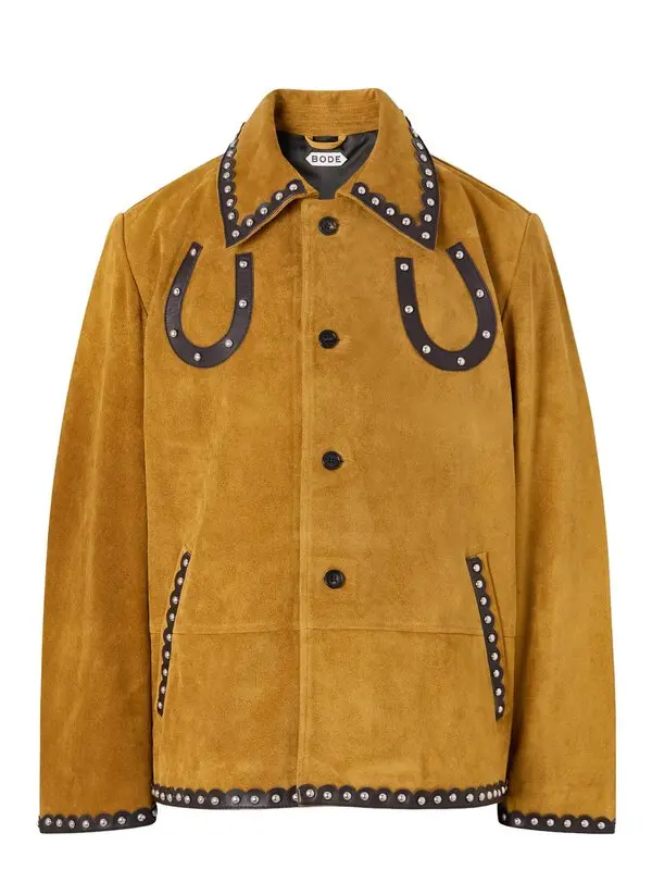 BODE Carson Studded Leather-trimmed Suede Jacket - Yellow