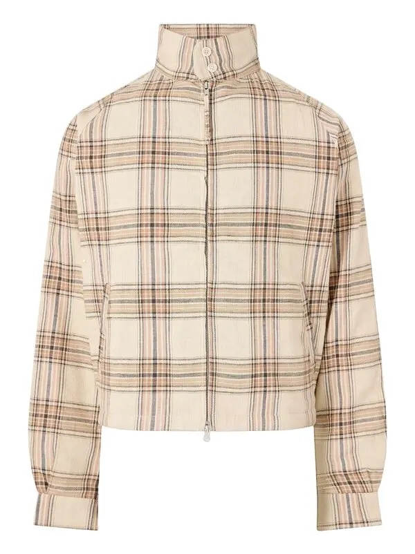 KARDO Stanley Embroidered Checked Cotton Bomber Jacket - Beige