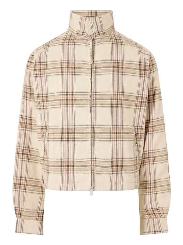 KARDO Stanley Embroidered Checked Cotton Bomber Jacket - Neutrals