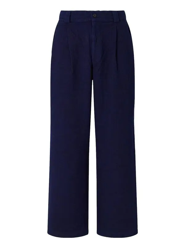 Blue Blue Japan Straight-leg Pleated Sashiko-cotton Trousers - Blue
