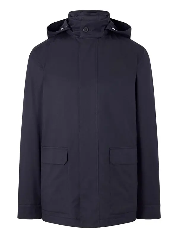 Zegna Twill Hooded Coat - Navy
