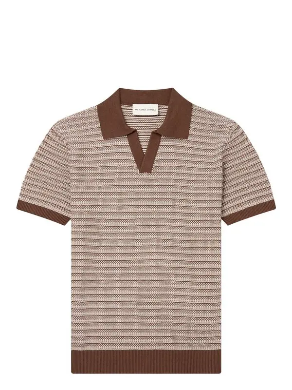 Frescobol Carioca Rino Striped Cotton And Cashmere-blend Polo Shirt - Brown