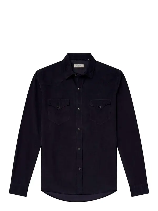 Canali Cotton-corduroy Shirt - Navy