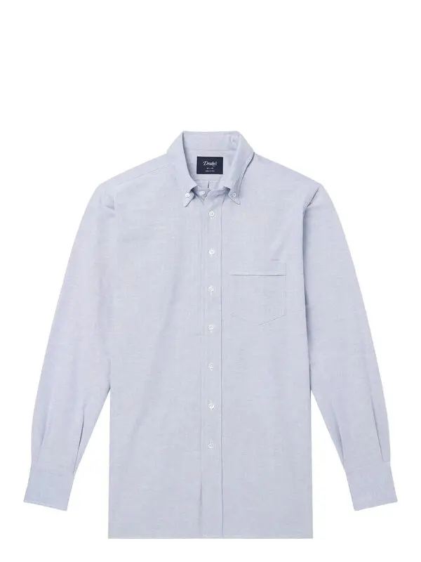 DRAKE'S Button-down Collar Cotton Oxford Shirt - Blue