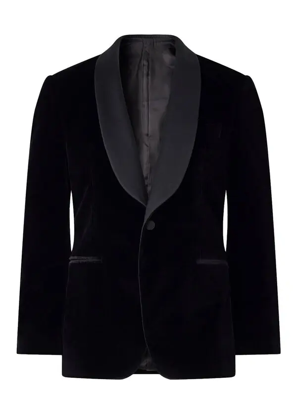 Canali Shawl-collar Satin-trimmed Cotton-velvet Tuxedo Jacket - Black