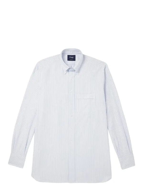 DRAKE'S Button-down Collar Striped Cotton Oxford Shirt - Blue