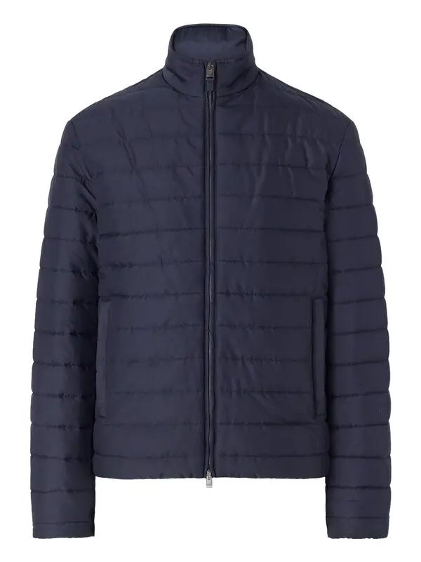 Canali Leather-trimmed Quilted Shell Bomber Jacket - Blue