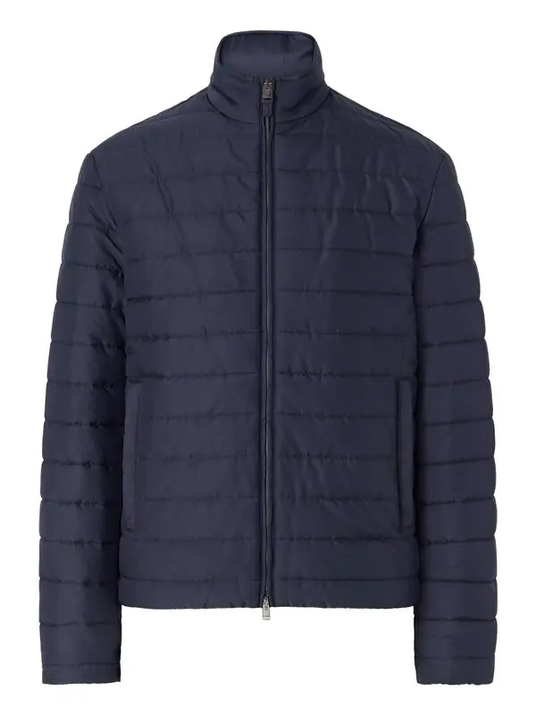 Canali Leather-trimmed Quilted Shell Bomber Jacket - Navy