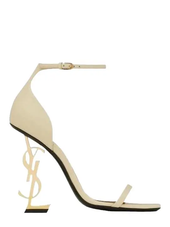 Saint Laurent Opyum Logo Plaque Heeled Sandals - Beige