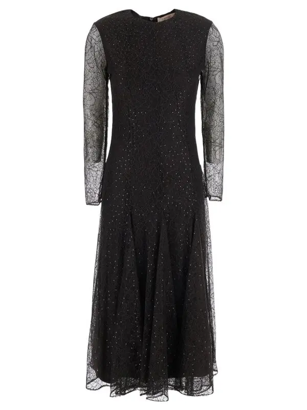 TWINSET Rhinestoneembellished Lace Longsleeve Midi Dress - Brown