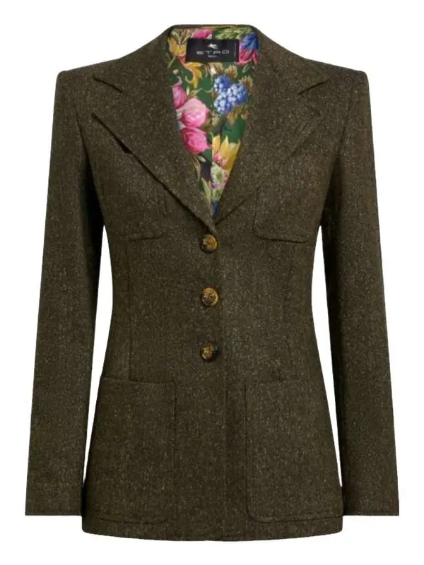 Etro Single-breasted Wool-blend Jacquard Jacket - Green