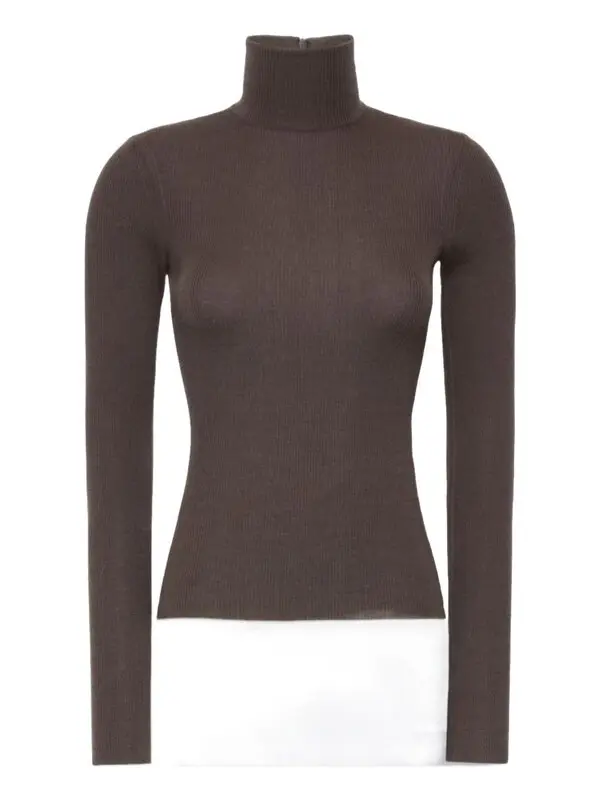 Max Mara Wool Yarn Polo-neck Sweater - Mud Color