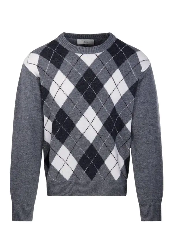 DUNST Argyle Crew Neck Knitted Sweater - Gray