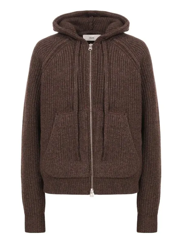 DUNST Hooded Zip-up Cardigan - Brown