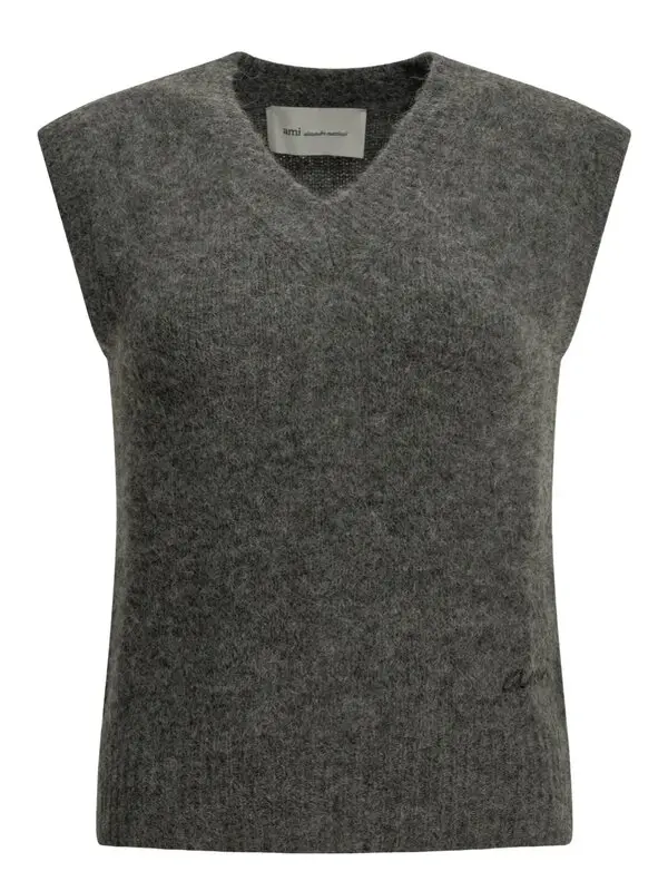 AMI Paris V-neck Logo-embroidered Sweater - Black