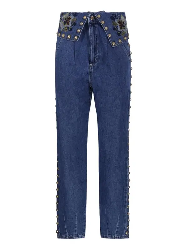 Farm Rio Embellished Balloon Jeans - Blue