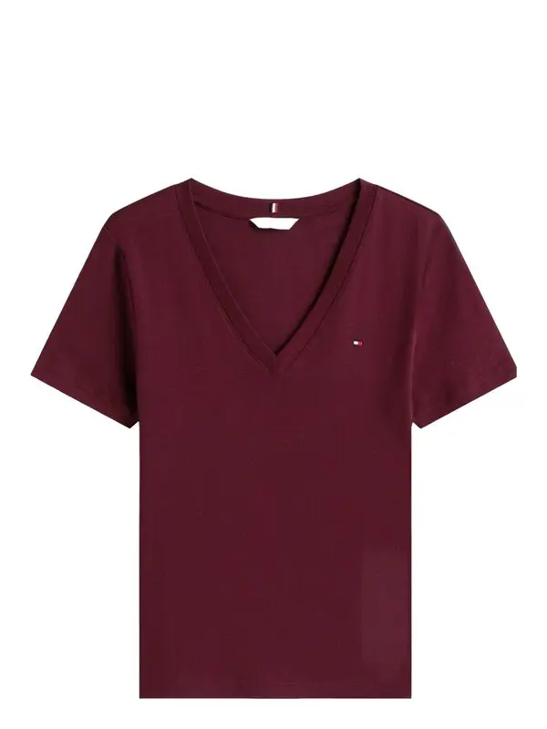 Tommy Hilfiger V-neck Striped T-shirt - Red