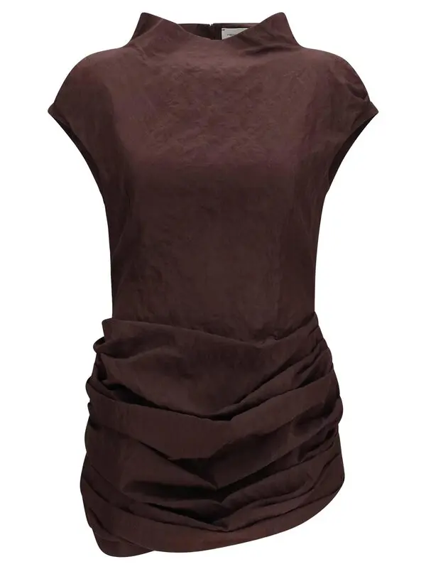 Magda Butrym Draped Mini Dress With High Collar - Brown
