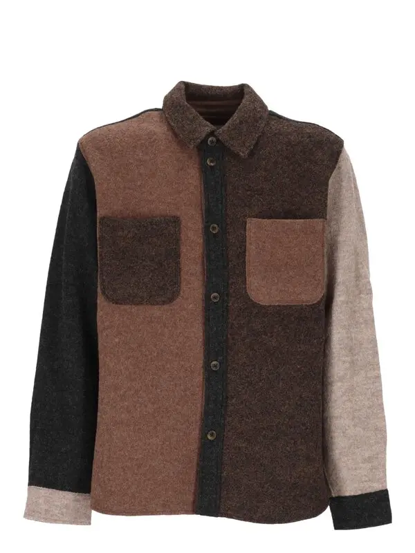 LES DEUX Colour-block Wool Overshirt - Brown