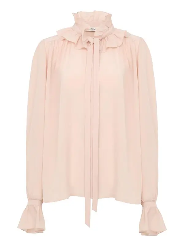 Chloé Tie-front Ruffled Blouse - Light Pink