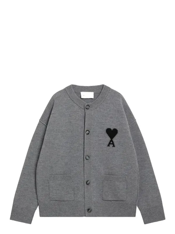 AMI Paris Long-sleeved Cardigan - Light Gray/black