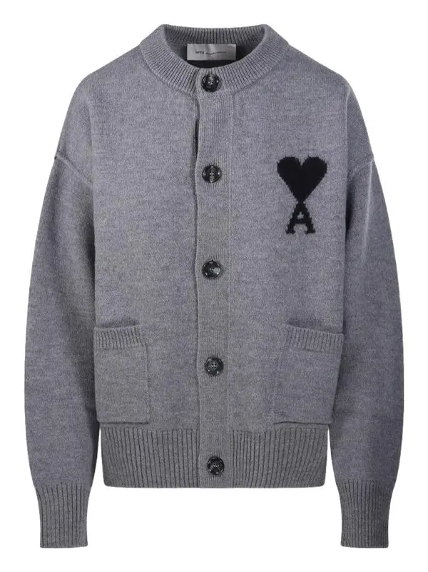 AMI Paris De Coeur Buttoned Cardigan - Grey
