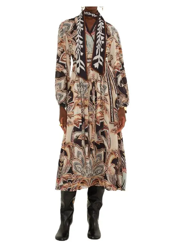Farm Rio Printed V-neck Midi Dress - Nude