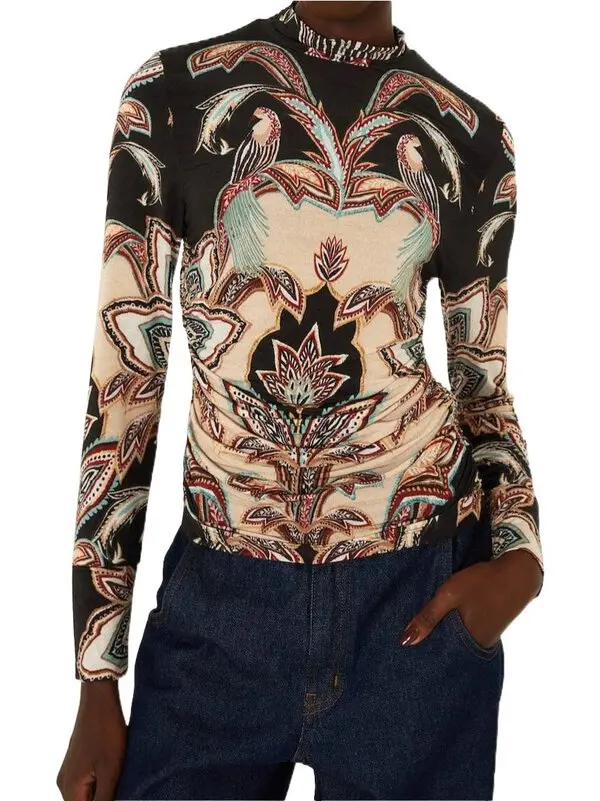Farm Rio Printed Long-sleeve Top - Black