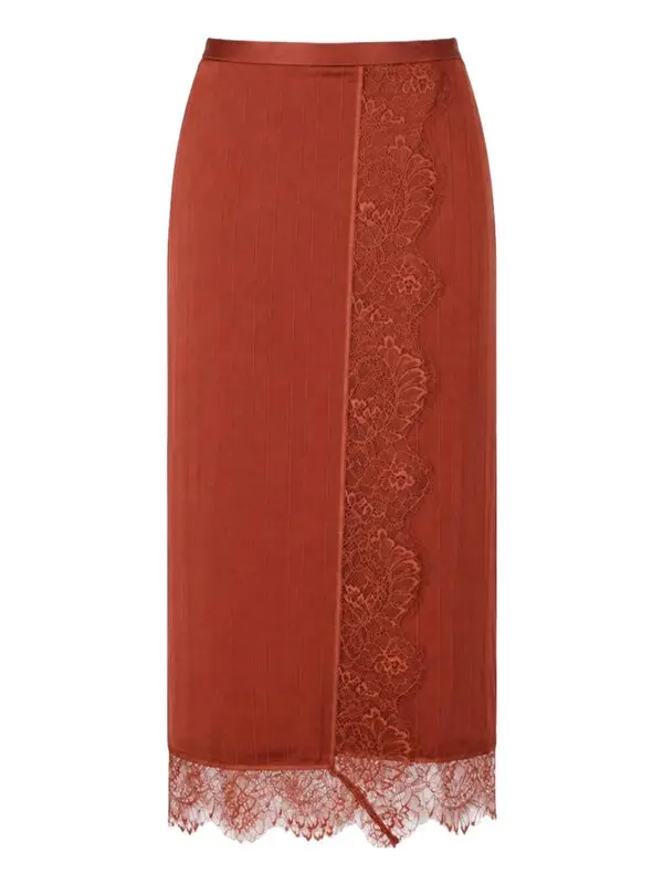 TWINSET Lace Trim Midi Skirt - Red
